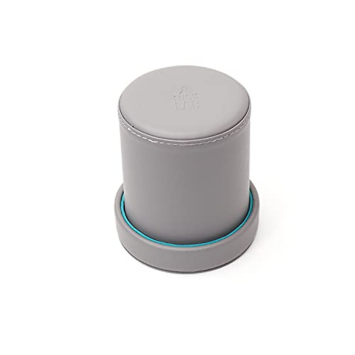 Luck Lab Grey Leather Dice Cup with Lid Including 6 Matching Pearl Dice - Teal Velvet Interior for Quiet Shaking - Use for Liars Dice Farkle Yahtzee Board Games, Grey