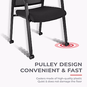 CLATINA Mesh Back Guest Reception Arm Chairs with Wheels, Waiting Room Chairs with Upholstered Fabric Seat and Ergonomic Lumbar Support for Office Conference School Church Black