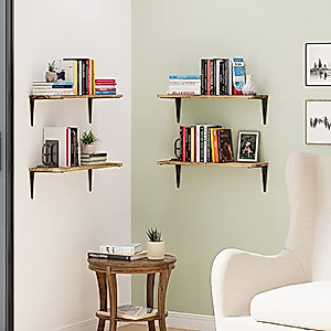 Wallniture Arras 24"x8" Floating Shelves for Wall Storage, Wall Bookshelf for Living Room Decor, Kitchen Organization and Storage Shelves, Bedroom Bookshelves, Burnt Finish Set of 4