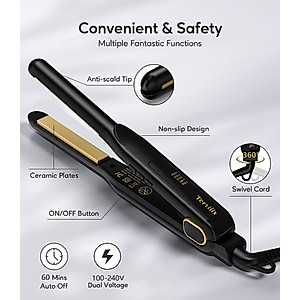 Terviiix 1/2 Inch Flat Iron for Short Hair, Small Hair Straightener and Curler 2-in-1 for Pixie Cuts & Touch-Ups, Rounded Edge Mini Flat Iron for Men and Women, Dual Voltage Travel-Friendly