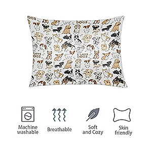 Cute Dog Satin Pillowcase for Hair and Skin Silk Washable Pillowcase, Dog Pattern Theme Pillow Cases Cooling Satin Pillow Covers with Envelope Closure, Standard Size(20x30 inches)