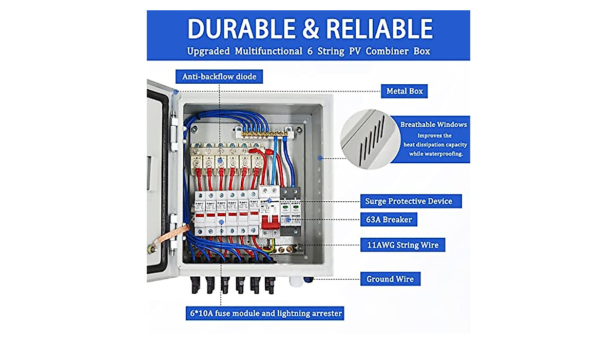 6 String PV Combiner Box, Waterproof Solar Combiner Box with Circuit ...