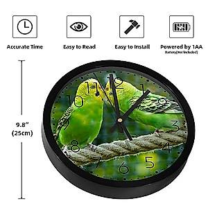 HomeDecorZone Budgerigars Birds Kissing Couple Love Wall Clock, 10-Inch Silent Non Ticking Quartz Battery Operated Round Easy to Read Classroom/Home/School/Office Clock