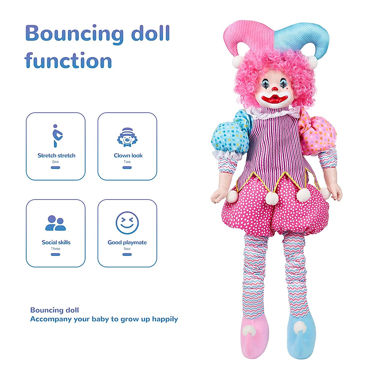 GARUNK 37.4" Pink Plush Clown Doll with Retractable Arms & Legs, Cute Baby Girl Birthday Gift