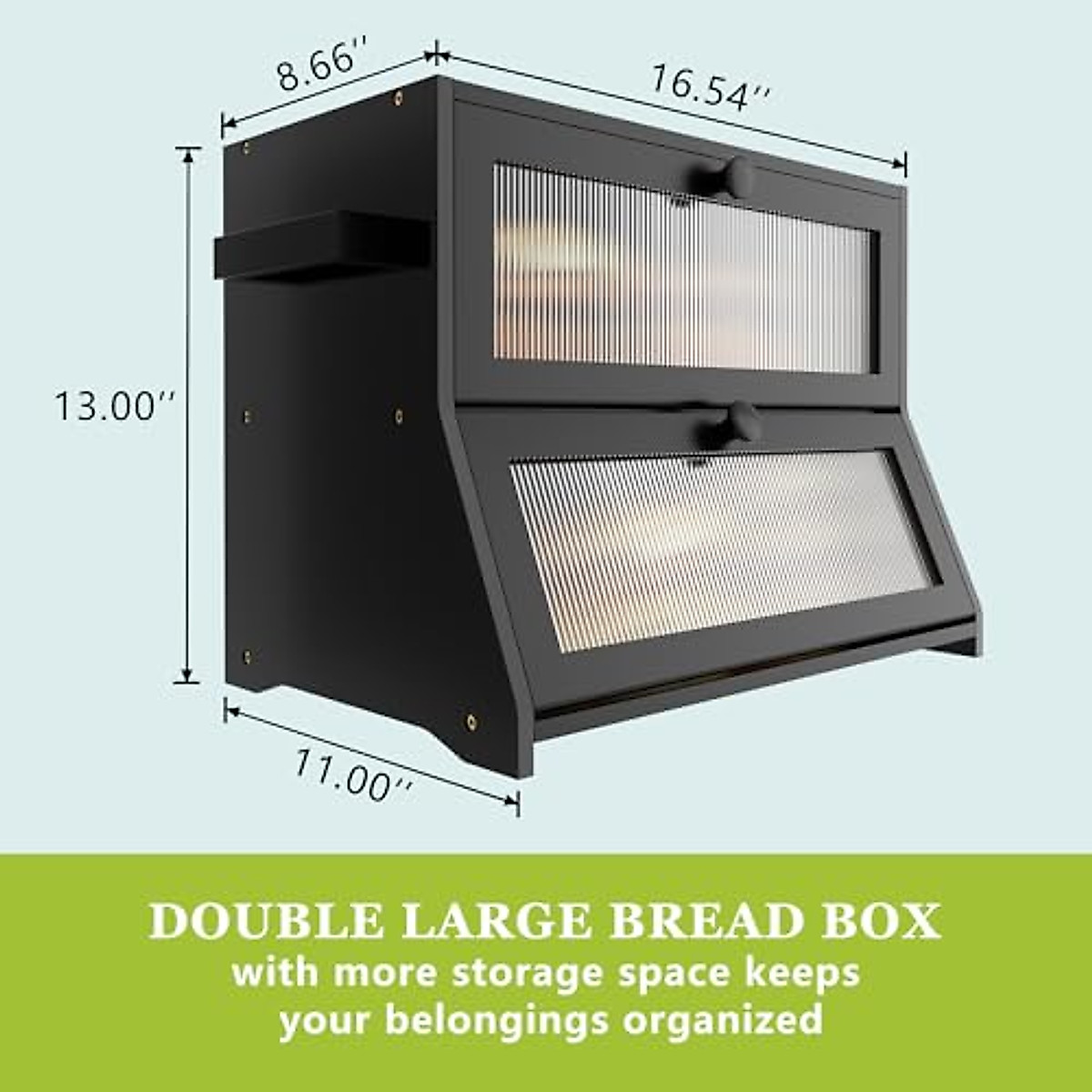 RYLTKISS Bread Box, Large Bread Box with Knife Holder, Large Bread Storage Container for Homemade Bread, Wood Breadbox Organizer for Kitchen Counter Corner, Cabinet, Pantry, Cupboard (Black)