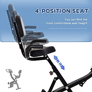 Soozier Folding Exercise Bike, 3-in-1 Recumbent Exercise Bike, Upright Workout Bike & Arm Resistance Bands, Adjustable Seat, 8-Level Magnetic Resistance, Black