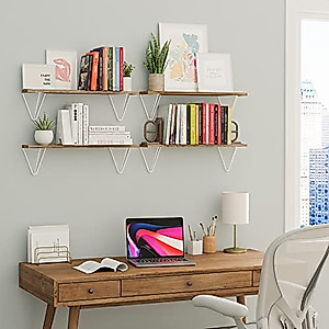 Wallniture Colmar Floating Shelves Living Room Decor Bathroom Organizer Bedroom Decor Bookshelf for Office Kitchen Organization Burnt, White Bracket Set of 4