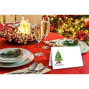 25 Pack Place Cards, Editable Name Cards for Table Seating, Christmas Holiday Party Tent Style Cards for Baby Shower, Birthday Party, Party Decoration and Supplies-LE05