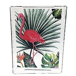 Idea Design Studio Clear Acrylic Animal Print Decorative Serving Tray (Flamingo, Large, 15.75 x 12 x 2.5 Inches)