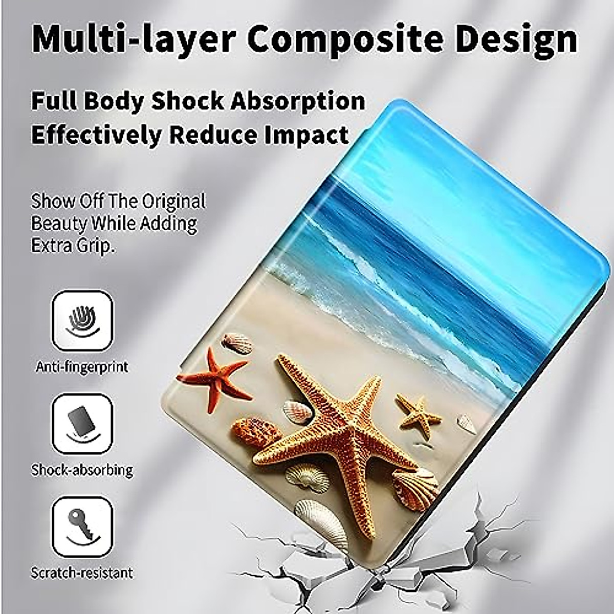 for Samsung Galaxy Tab S8 Plus 2022/S7 FE 2021/S7 Plus 2020 12.4 Inch Case, 360 Degree Rotating Cover,PU Leather Folding Stand Cover with Auto Wake/Sleep,Beach Starfish