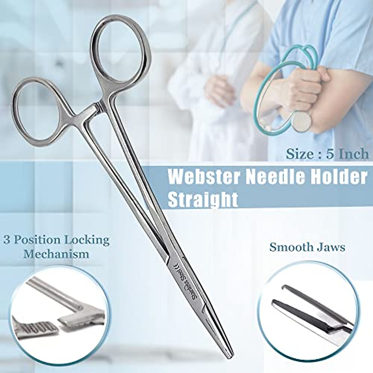 A2Z Premium Quality 5 Pieces Scissors Forceps Hemostats Needle Holders Suture Set Complete Instrument Kit for Educational Training of Medical Procedures Made of Stainless Steel