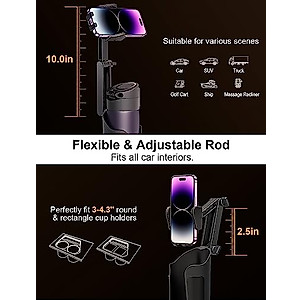 TAZENI Cup Holder Phone Mount for Car Bottle Friendly Cup Phone Holder for Car High Adjustable Cell Phone Cup Holder Expander for Car Easy Install & Sturdy & Durable Fit 4-7‘’ iPhone Android