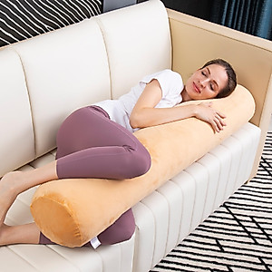 1 MIDDLE ONE Bolster Pillow for Bed, Long Round Body Pillow for Adults with Removable Velvet Cover, Decorative Tube Roll Cylinder Pillow, 47 x 7.87 Inch, Brown