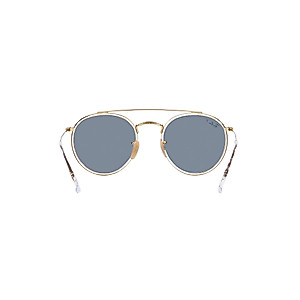 Ray-Ban RB3647N Double Bridge Round Sunglasses, Gold/Blue Polarized, 51 mm
