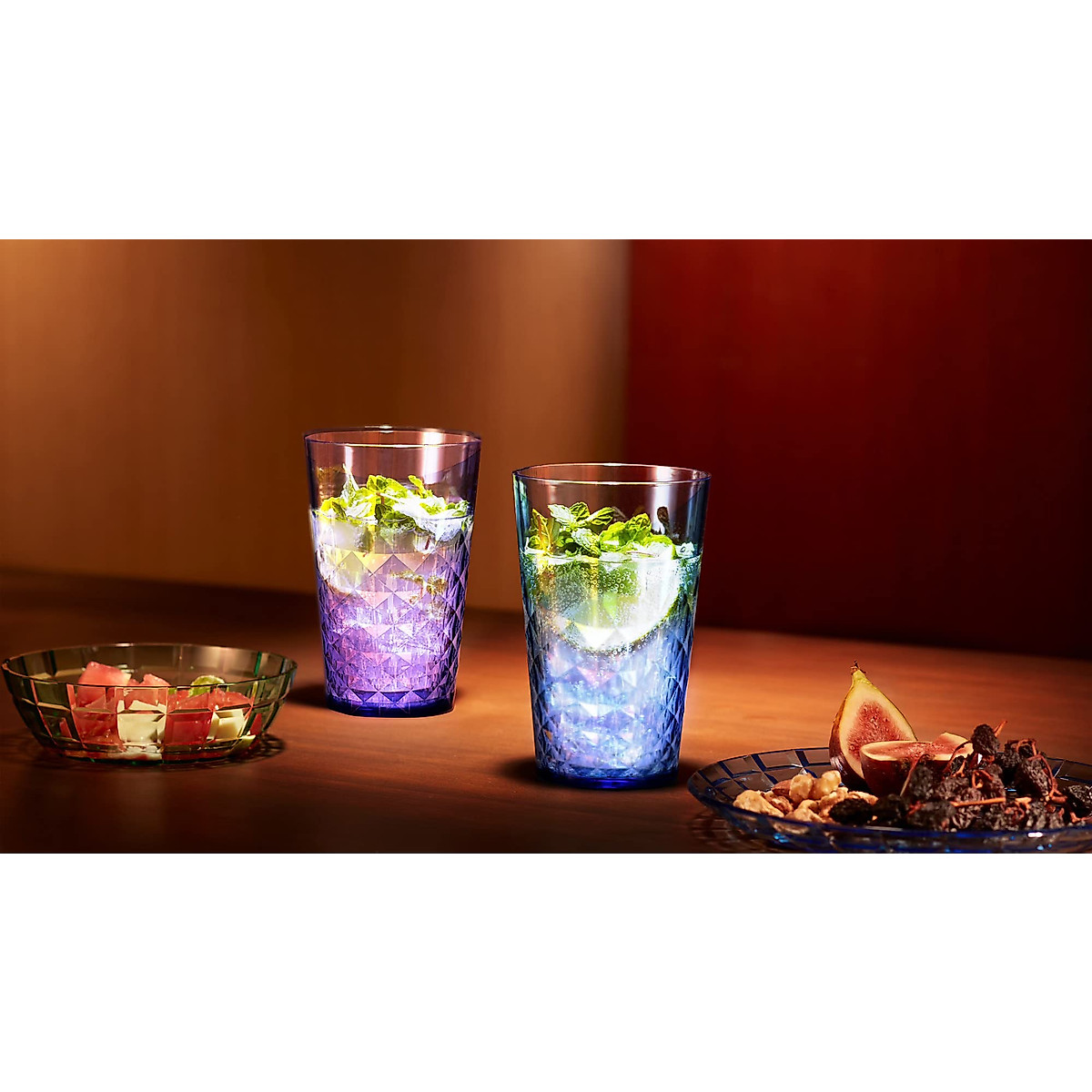 SCANDINOVIA - 32 oz Unbreakable Premium Iced Tea Drinking Glasses Tumbler (Set of 6) - BPA Free Super Grade Acrylic Plastic Cups - Dishwasher Safe, Juice - Diamond Design