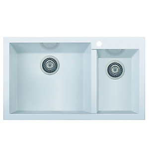 ALFI brand AB3319DI-W White 34" Double Bowl Drop in Granite Composite Kitchen Sink