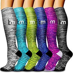 Bluemaple 6 Pack Copper Compression Socks for Women and Men Circulation-Best Support for Medical, Running,Nursing,Athletic