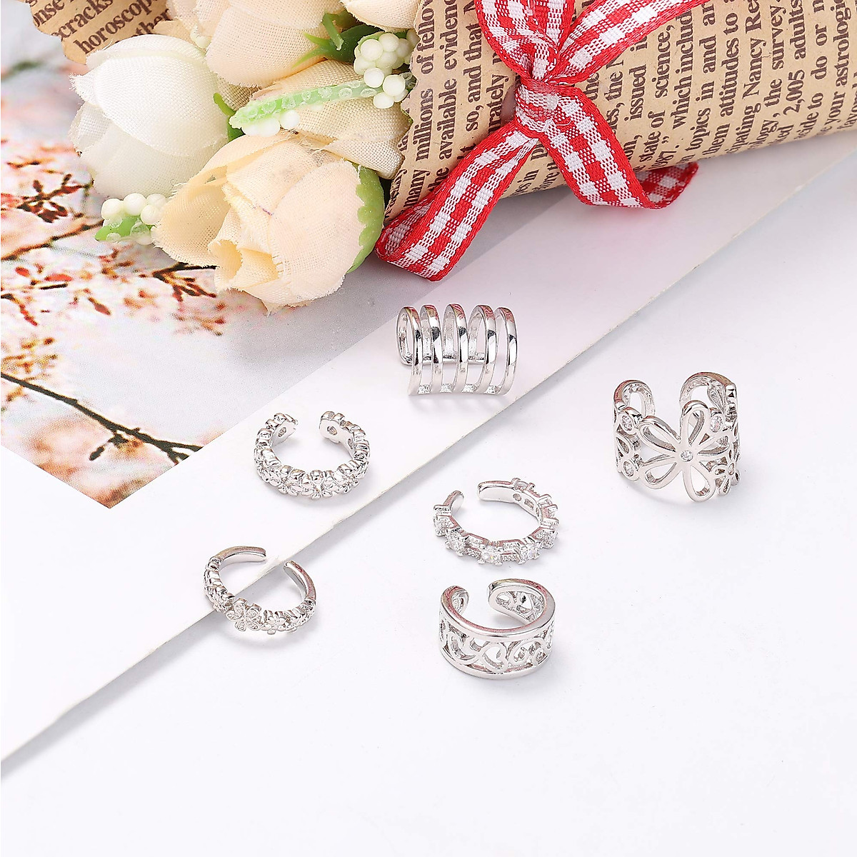 Jstyle 20Pcs Adjustable Ear Cuffs Earrings Set for Women Stainless Steel Non-Piercing Cartilage Clip On Wrap Earring Set