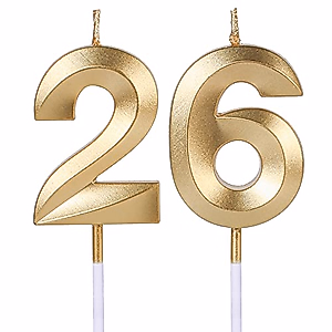 Gold 26th & 62nd Birthday Candles for Cakes, Number 26 62 Candle Cake Topper for Party Anniversary Wedding Celebration Decoration