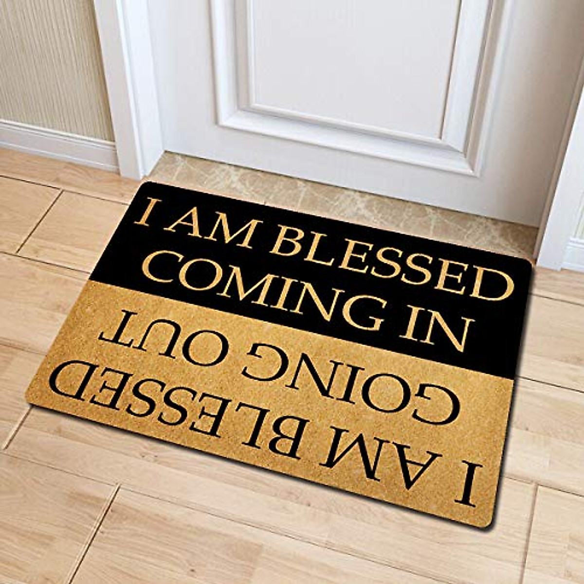Julia Funny Welcome Doormats Hello Doormat I AM Blessed Coming I AM Blessed Going Out Bless Doormat (23.7 in X 15.6 in) Fabric Top with a Anti-Slip Rubber Back for The Entrance Way Indoor Doormats