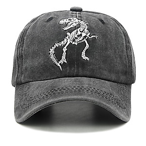 NVJUI JUFOPL Boys' Vintage Washed Skeleton Dinosaur Baseball Cap Black