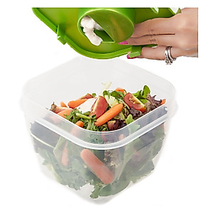 Fit & Fresh Salad Shaker Reusable Plastic Container with Dressing Dispenser and Ice Pack, Healthy Lunch Box Set, 4-Cup Capacity, BPA-Free