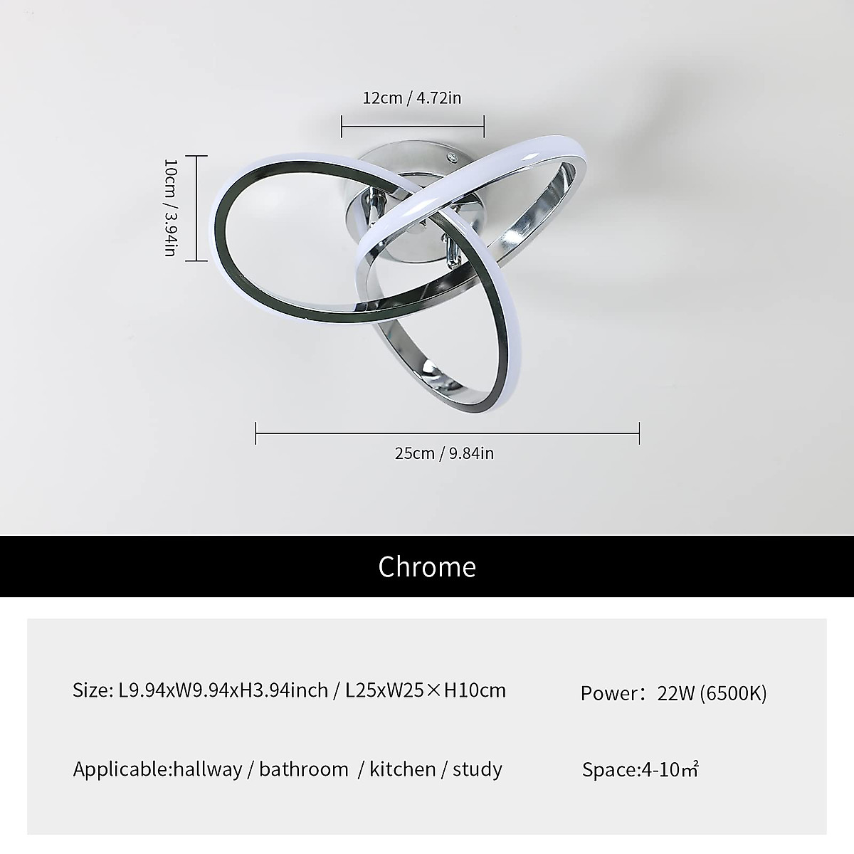 DELIPOP LED Ceiling Light, Acrylic Modern Celing Light Fixture, 22W 6500K Metal Curved Creative Design Hallway Light Fixtures Ceiling Lamp for Hallway Kitchen Bathroom Attic Aisle Staircase Bedroom