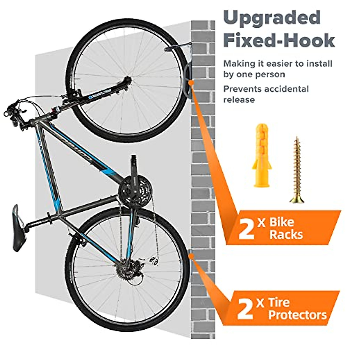 LYCAON Bike Rack for Garage (Ultimate Gray) Bicycle Wall Mount Hanger Hooks Indoor Vertical Storage System Holds up to 68lb with Tire Tray & Screws (2)