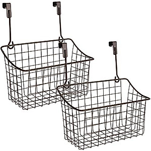 Nicunom 2 Pack Grid Storage Baskets with Hooks, Over Cabinet Door Organizer, Wire Basket Hanging Storage Organizer Steel Wire Sink Organization for Kitchen & Bathroom, Holds Shampoo, Body Wash, Bronze