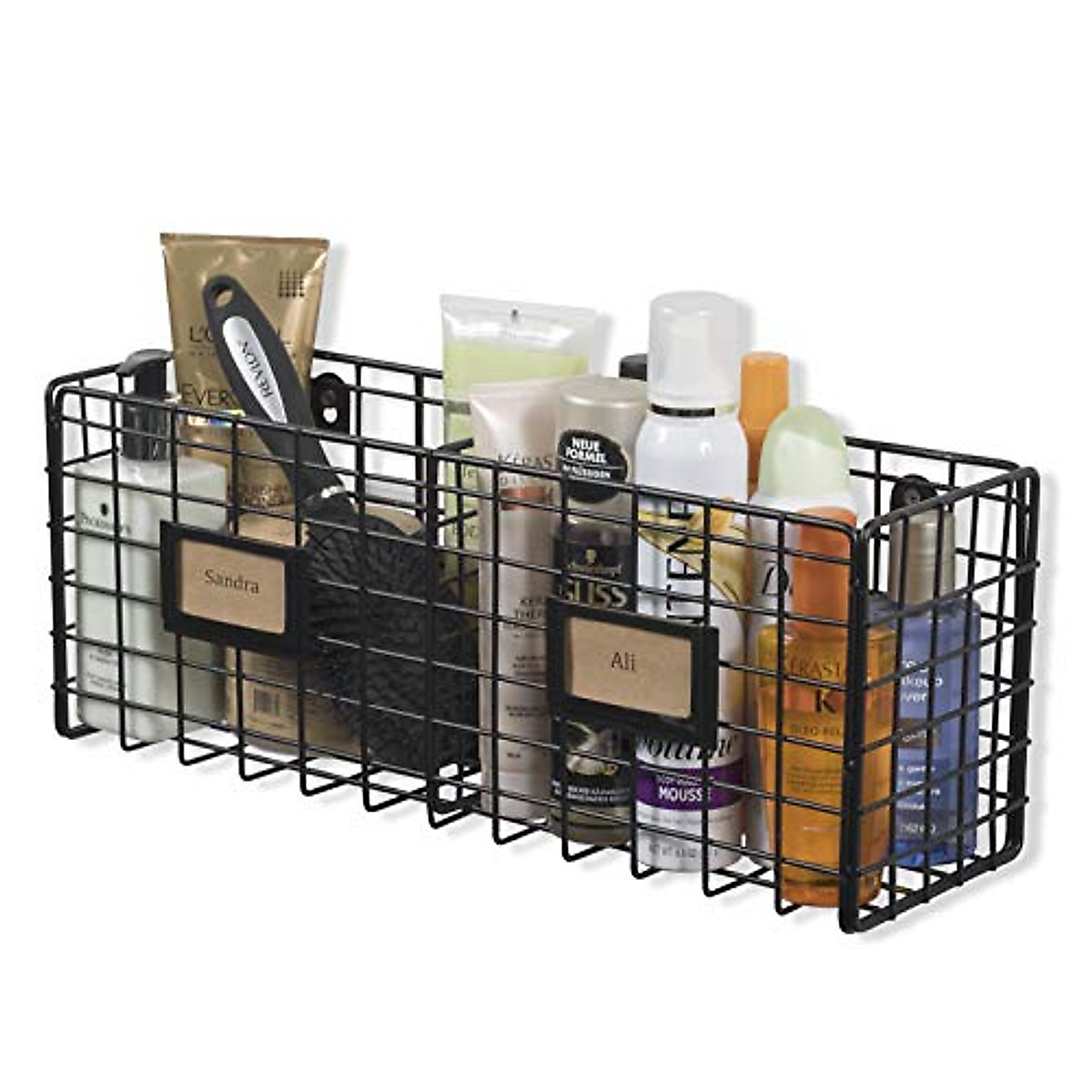 Wall35 Amalfi Wire Basket Desk Organizer, Wall Mount Rustic Decor for Home and Office Organization, Black Magazine Holder