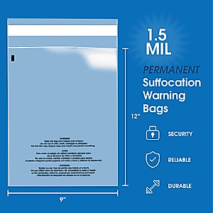 Spartan Industrial - 9” X 12” (100 Count) Self Seal Clear Poly Bags with Suffocation Warning for Packaging, T Shirts & FBA - Permanent Adhesive