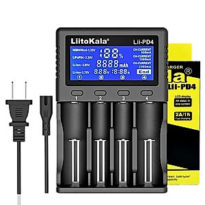 4 Bay Smart 18650 Charger with LCD Digital Display Universal Battery Charger for: 26650 20700 18650 18350 17670 17500 16340(RCR123) 14500 AA AAA SC C Batteries