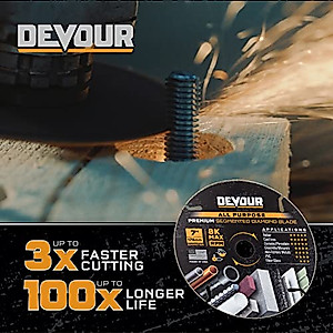 Devour 4.5" All Purpose Segmented Diamond Blade for Cutting Rebar, Cast Iron, Concrete, Pavers, Tile, Granite, Laminate, PVC & More, Made in USA, 7/8" Arbor & Comes with a 5/8" Reducer Ring