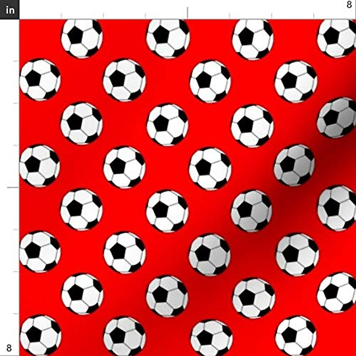 Spoonflower Fabric - Black White Soccer Balls Red Sports Football Printed on Petal Signature Cotton Fabric by The Yard - Sewing Quilting Apparel Crafts Decor