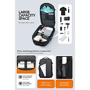 Laptop Backpack, 15.6" Work Backpack Travel Backpack Waterproof with USB Charging Port, 15.6" Laptop Business Backpack, 25L Men's Women's Travel Gift, Black