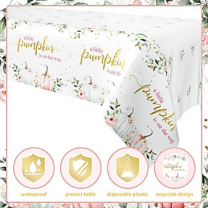 AIBIIN 192PCS Pumpkin Baby Shower Party Supplies Decorations for Girl Pink Little Pumpkin Baby Shower Disposable Tableware Set with Plates Napkins and Tablecloth Serves 24 Guests