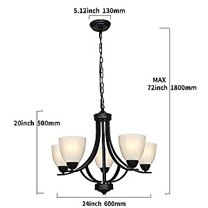 BONLICHT Traditional Chandelier Black 5 Light Modern Pendant Lights with Alabaster Glass, Industrial Vintage Dining Room Lighting Fixtures Hanging Flush Mount Ceiling Light for Bedroom Kitchen Island