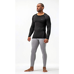 DEVOPS 2 Pack Men's Thermal Long Sleeve Compression Shirts (Large, Black/Black)
