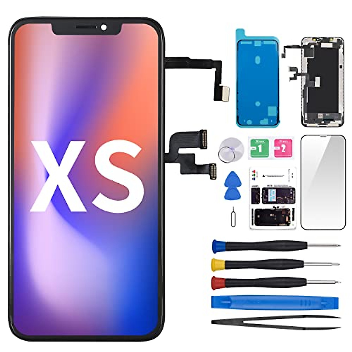 for iPhone XS Screen Replacement 5.8” With Ear Speaker and Proximity Sensor, 3D Touch LCD Display Digitizer Full Assembly with Front Earpiece Fix Tools Glass, Repair Kit for A1920, A2097, A2098, A2100