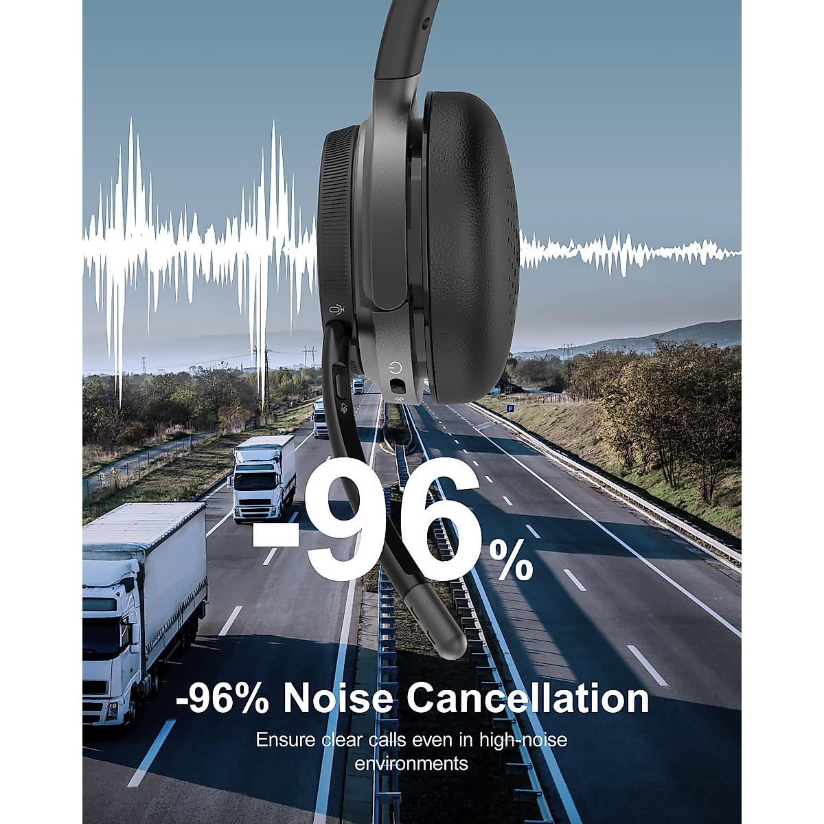 TZS Trucker Bluetooth Headset, Wireless Headset with ENC Noise Cancelling & Mute Button Microphone, V5.0 Handfree Bluetooth Headphone for Driving/Business/Office Compatible with iPhone and Android
