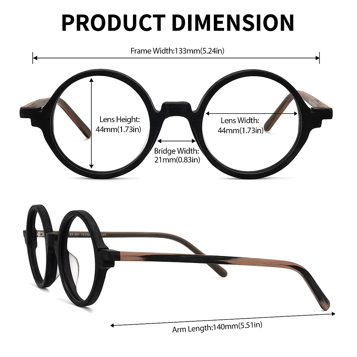 Zeelool Unisex Acetate Vintage Round Glasses Frame with Non-prescription Clear Lens Otto FA0481 (Readers, Reading Glasses)