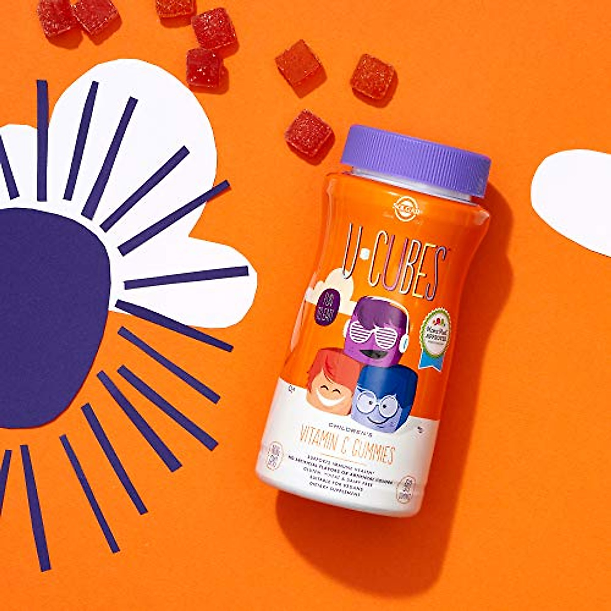 Solgar U-Cubes Children's Vitamin C, 90 Gummies - Includes 2 Great-Tasting Flavors, Orange & Strawberry - Immune Support - For Ages 2 & Up - Non GMO, Vegan, Gluten Free, Dairy Free - 45 Servings