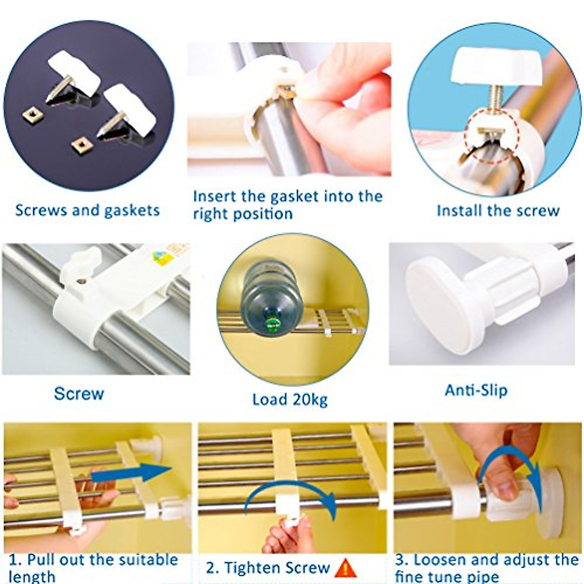 BAOYOUNI Tension Rod Shelf Expandable Closet Organizer Heavy Duty Adjustable Clothes Hanger Rack DIY Space Saver Layered Separator Divider 27.17''-36.02'', Ivory