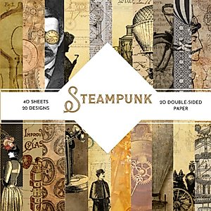 Steampunk Scrapbook Paper: | 8,5 x 8,5 size | 40 patterned double sided sheets (20 designs) | Steampunk Ephemera Themed Collection | Vintage Craft Paper |
