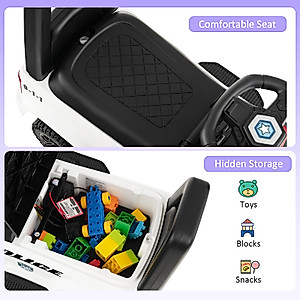 Costzon Police Car Ride On, 6V Battery Powered Electric Kids Ride On Car with Megaphone, Lights, Siren, Under Seat Storage, Toddler Push Car, Ride On Toys for Toddlers 1-3 Boys Girls (White)