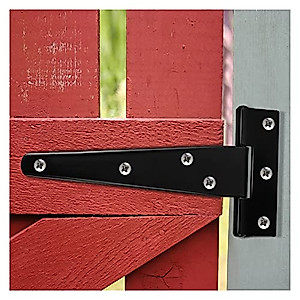 Garden Gate Hinges,Tee Shed Hinge, 6 X 5 Inch Heavy Duty Hinges Black Iron T-Shaped Triangle Hinges Shed Wood Fence Door Hinges Hardware