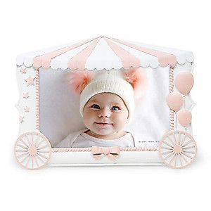 Isaac Jacobs 4” x 6” Resin Sentiments Baby Picture Frame, Horizontal Keepsake Photo Frame with Easel and Hanging Tabs for Tabletop, Desktop & Wall Display (White with Pink)