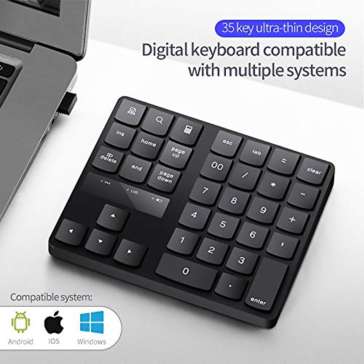 Attoe Numeric Keypad, 35-Keys Portable USB Wireless Numeric Keypad Rechargeable Ultra-Silent External Numeric Pad for MacBook and Windows Laptop
