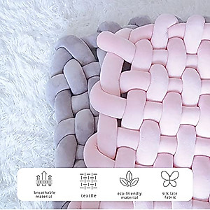 Lion Paw Knotted Braided mat Nursery Rugs for Kids Play and Sleeping Hand Made Baby Knot Floor Pillow Mat Thick Baby Crawling mat Anti-Slip Toddler Play mat Woven Carpet Floor Cushion-Pink