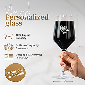 Custom 18oz Crystal Wine Glass with Your Custom Logo Design or Personalized Text - Permanent Laser Engraving - Wedding Favors, Corporate Gifts, Birthdays, Parties or Events